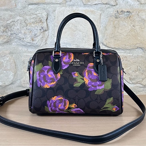 Coach | Bags | Coach Rose Rowan Satchel Crossbody Signature Leather ...